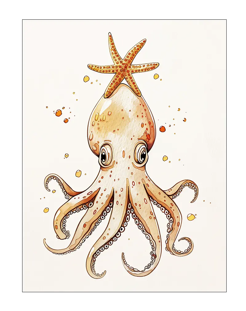 Octopus and Star Poster - Digital Wall Art shop - Quality poster